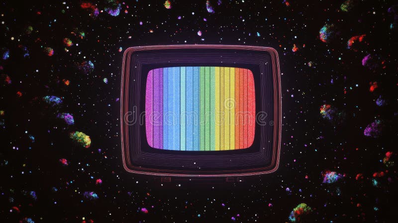 The Display Has Rainbow Stripes on a Dark Starry Background Stock Photo ...