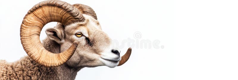 Majestic Ram with Large Curved Horns Stands Gracefully in Profile ...