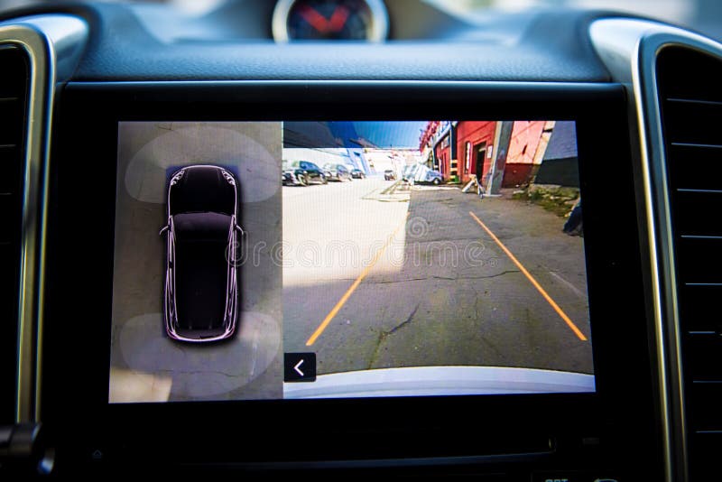 Display in Interior of Luxury Car Shows Working of Four Cameras in ...