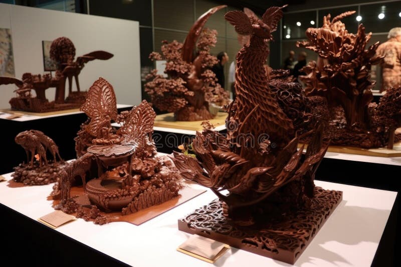 Display of Intricate and Beautiful Sculptures Made from Chocolate Stock ...
