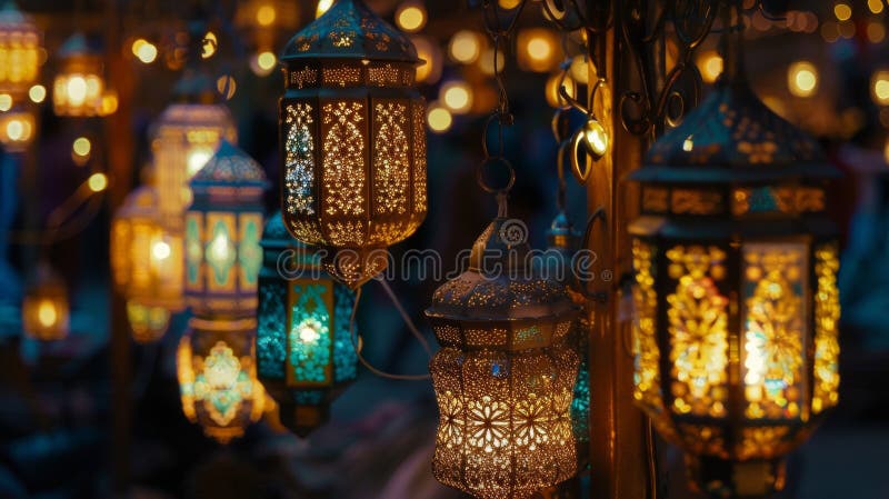 A Display of Intricately Designed Lanterns Glowing in Various Sizes and ...