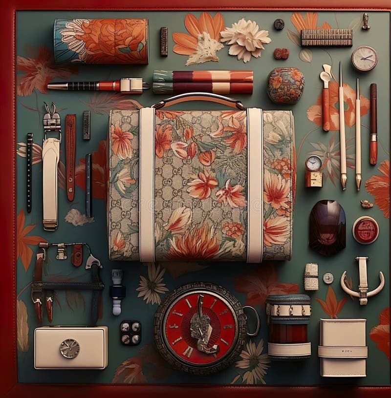 A Display of Items Including a Clock Bag Watch and Etc Stock ...