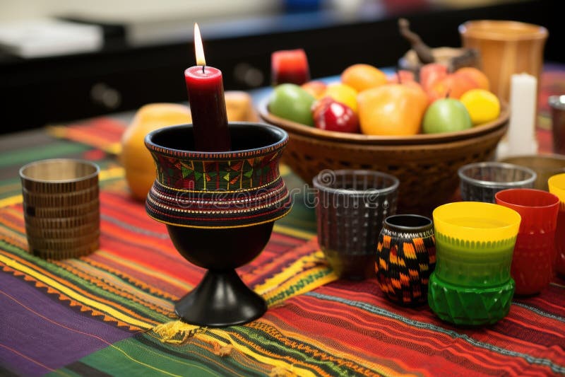Display of a Kwanzaa Table Featuring Unity Cup Stock Photo - Image of ...