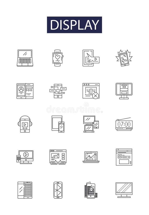 Display Line Vector Icons and Signs. Screen, Exhibit, Present, Render ...