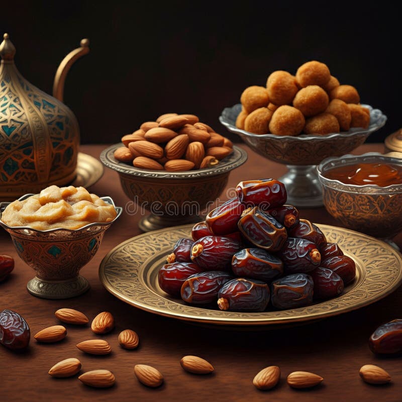 A Display of Middle Eastern Delicacies on an Ornate Table. Central ...