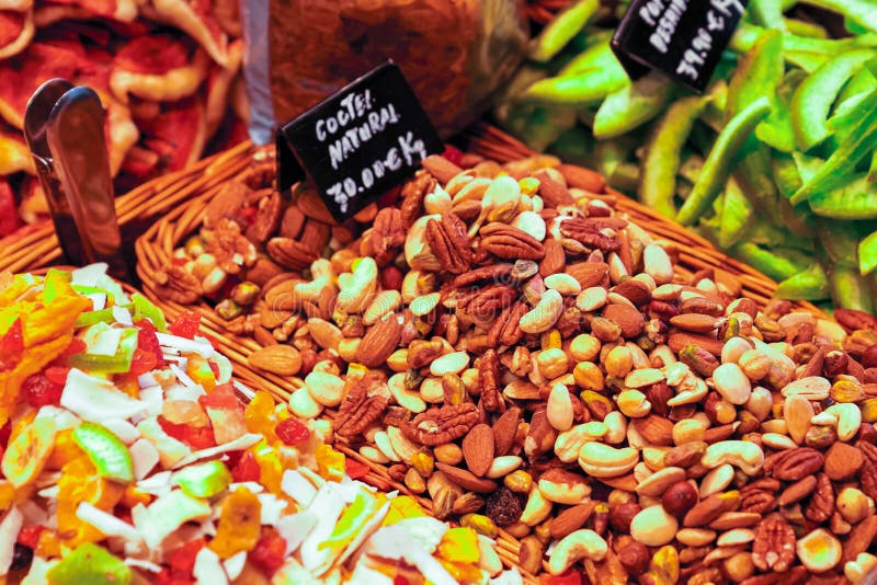 Display of Mixed Dried Nuts ( Cashew Nut, Almond Nuts, Peanuts ) in ...