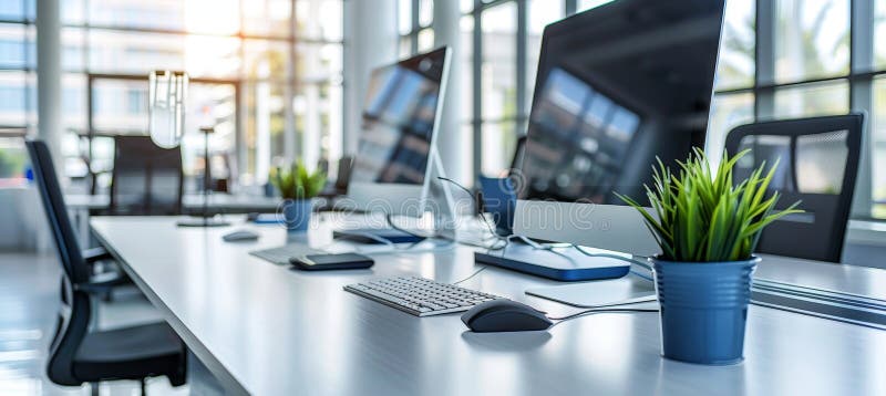 Display of Modern Office Technology Integration in a Workspace ...