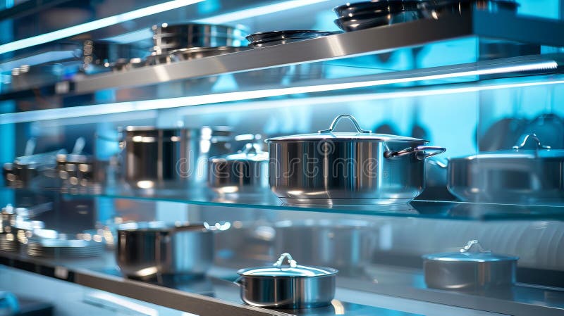 Display of Modern Stylish Cookware on Shelves in a Kitchenware Store ...