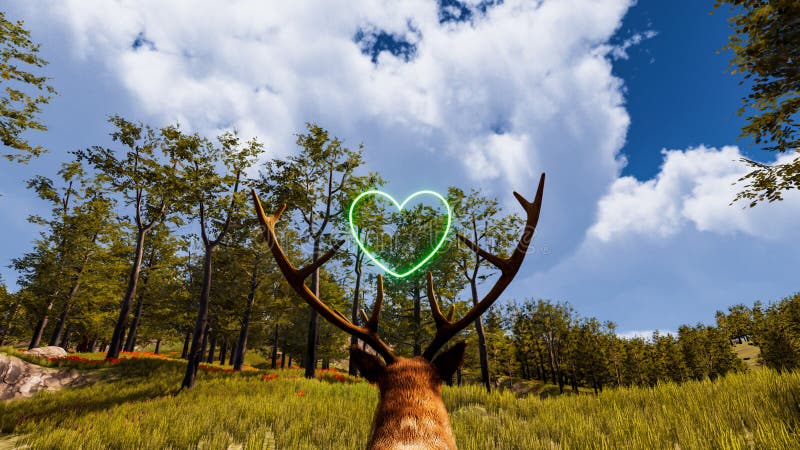 Display of a Neon Heart in a Virtual Forest a Computer Designed ...