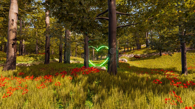 Display of a Neon Heart in a Virtual Forest a Computer Designed ...