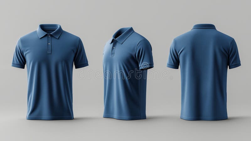 Display of a Plain Blue Polo Shirt from Multiple Angles and ...