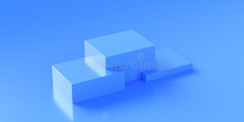 Display Platforms Set Empty, Blue Blocks on Blue Color Background. 3d ...