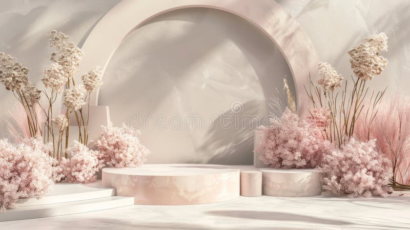 Display Podium Backdrop Featuring Abstract Garden Scene. 3D Rendering ...