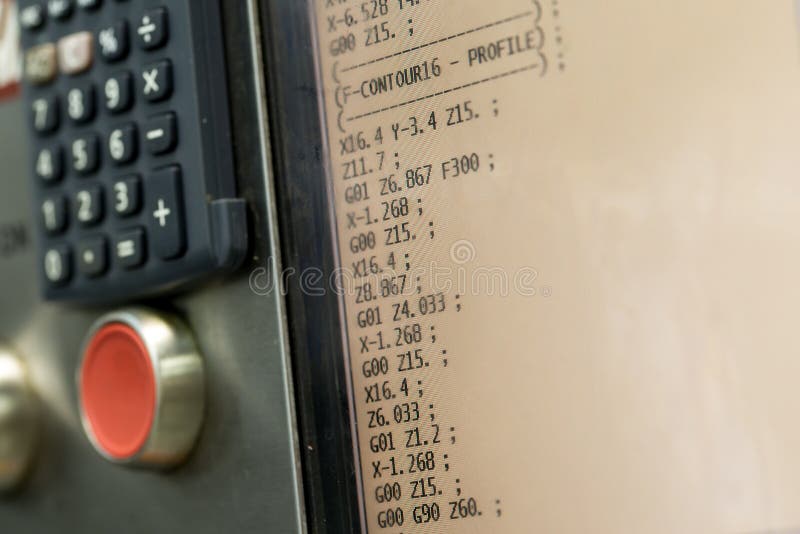 CNC Machine Monitor Display with Program Code Running and Numbers Stock ...