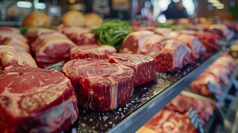 Display of Raw Beef Steaks at a Butcher Shop. Stock Image - Image of ...