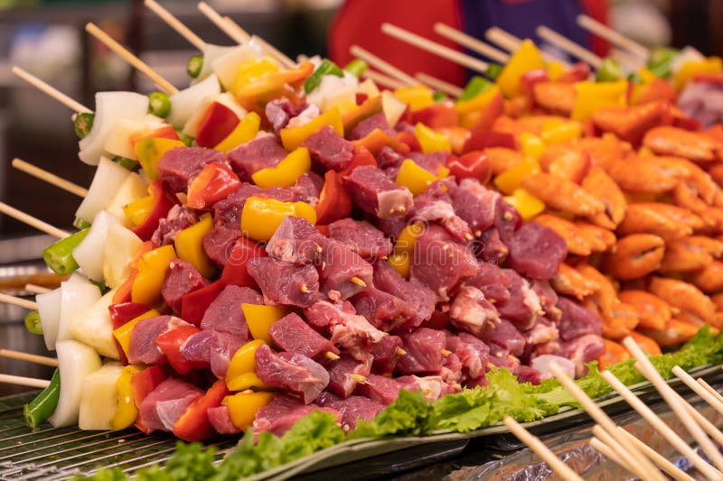 Display of Raw Skewers (also Known As Kebabs or Shish Kebabs) Prepared ...