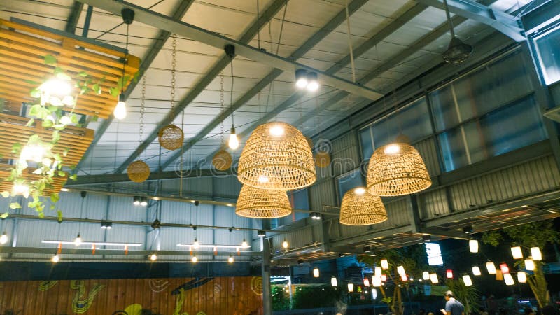 Display of Restaurant Lights with an Outdoor Concept Stock Photo ...