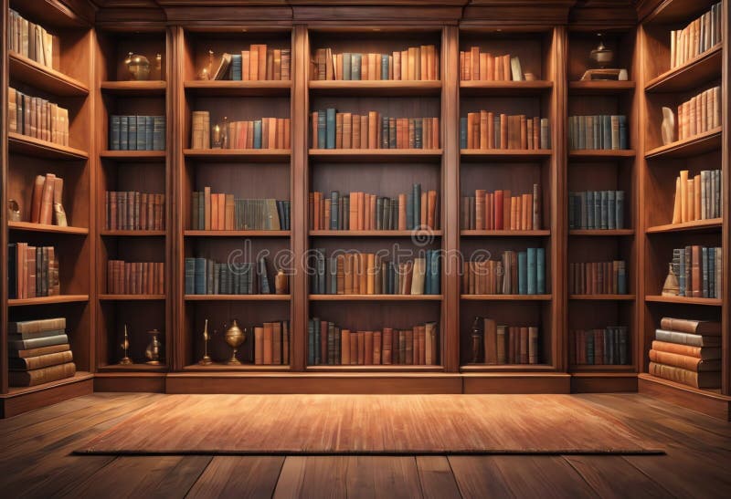 Display Room Background with Book Shelves Background Stock Illustration ...