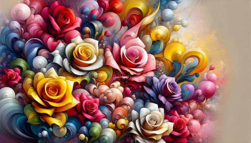 Vibrant Whirls in a Garden of Colorful Roses Stock Illustration ...