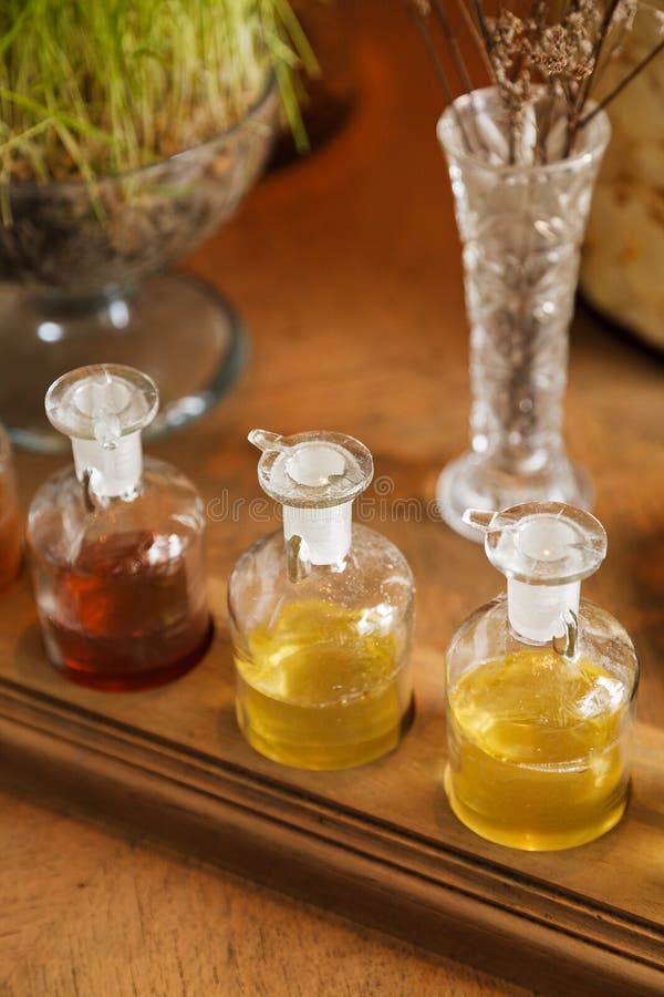 Display a Row of Aromatherapy Spa Bottles Stock Photo - Image of ...