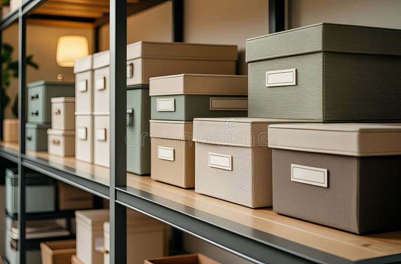 Display for Sale of Arranged Storage Boxes of Various Sizes and Colors ...