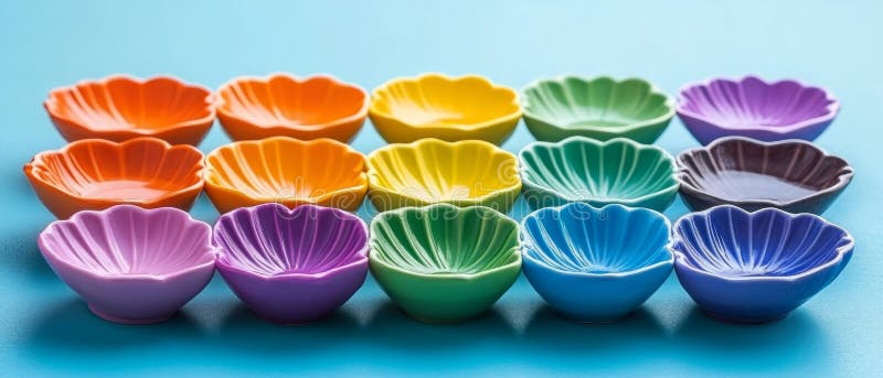 A Display of Shell-shaped Bowls in Various Colors Arranged Neatly in a ...