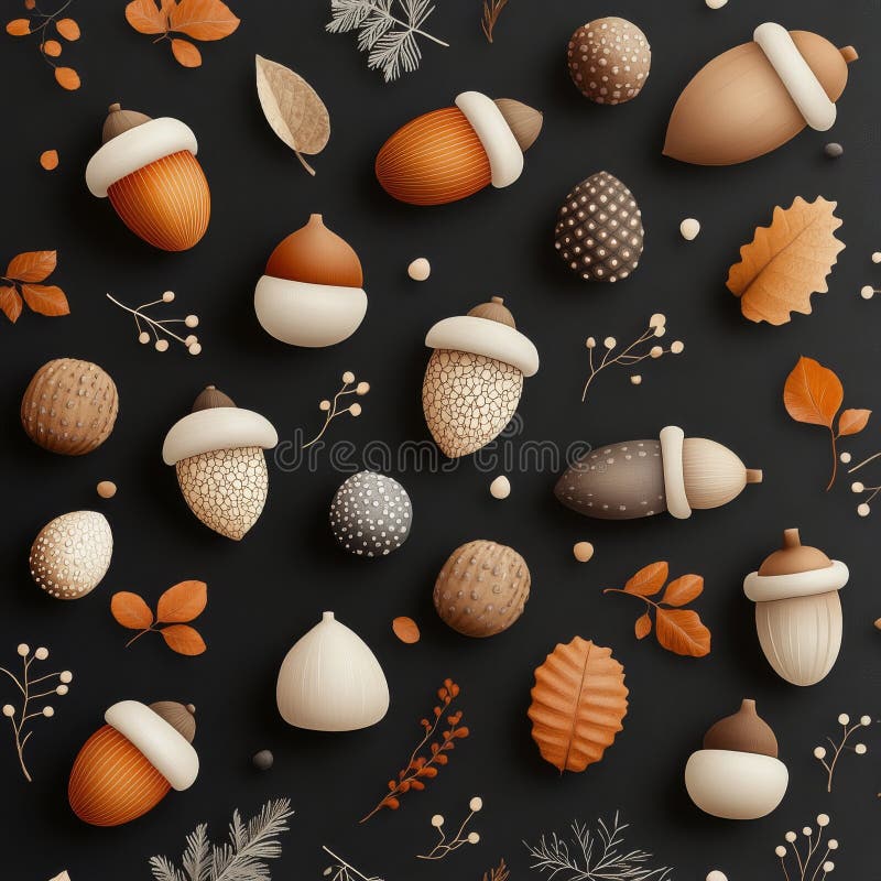 A Collection of Various Seed Pods and Acorns Displayed on a Textured ...