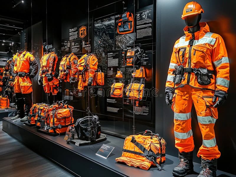 A Display Showcasing Various Types of Safety Workwear, Including High ...