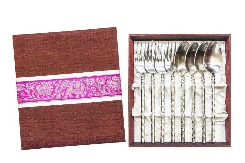 Display of Silverware, Silver Forks and Spoons in Box for Collection ...