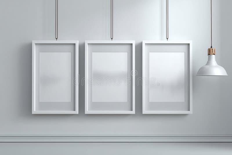 Display of Simple Triple Thin Vertical Frames Awaiting Art Placement ...