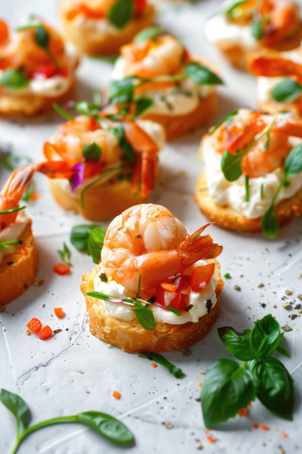 A Display of Small Appetizers with Shrimp and Vegetables. Perfect for ...
