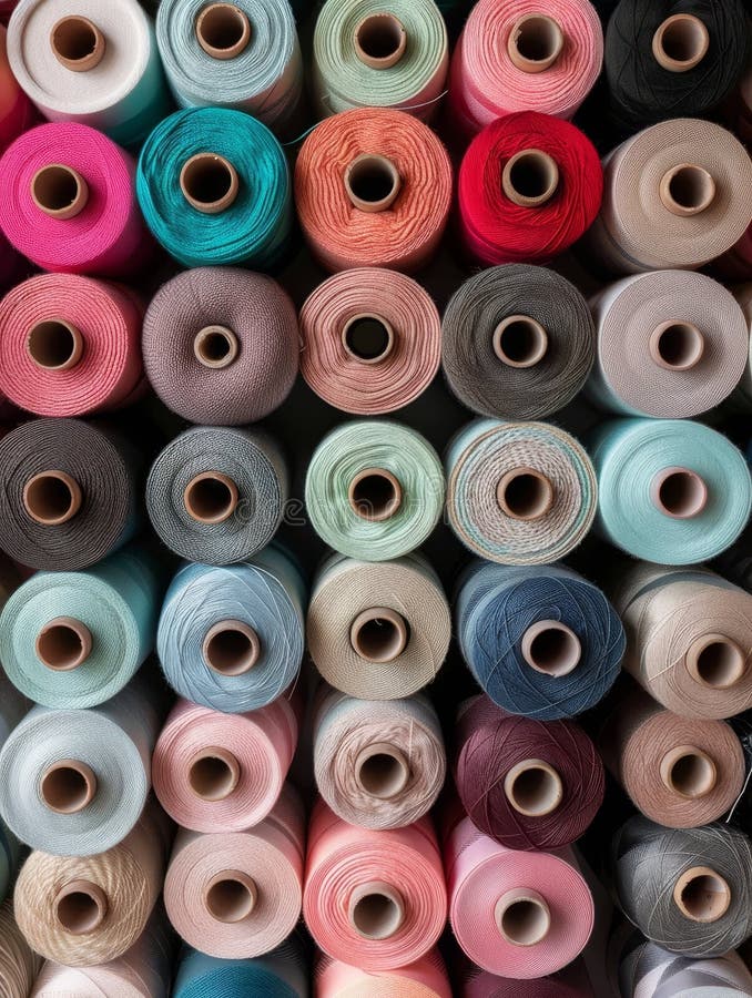 A Display of Soft Pastel Colored Sewing Threads, Aligned in Rows for a ...