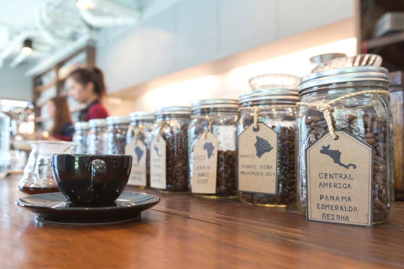Display of Coffee Cup and Specialty Coffee Beans in Coffee Shop ...