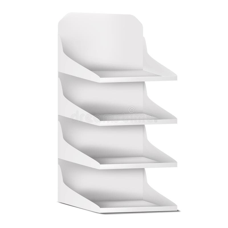 Display Stand with Shelves Vector Mockup. Blank White Vertical Rack ...