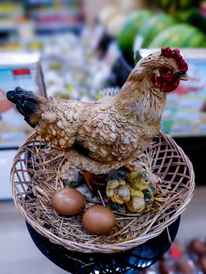 Display of Statues of Hens and Chicks. Stock Image - Image of display ...