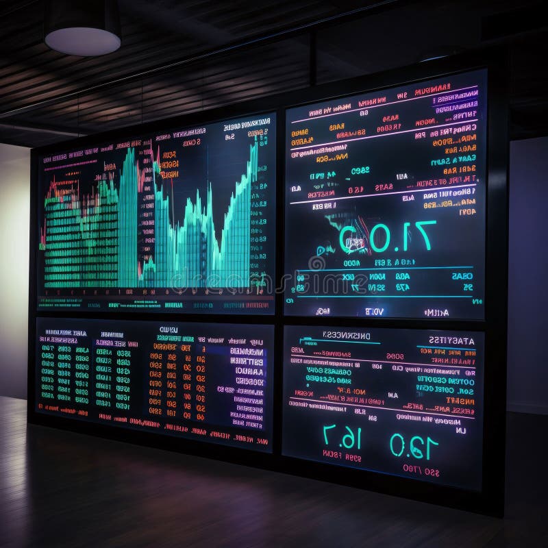 Display of Stock Market Data on the Wall. 3d Rendering Stock ...