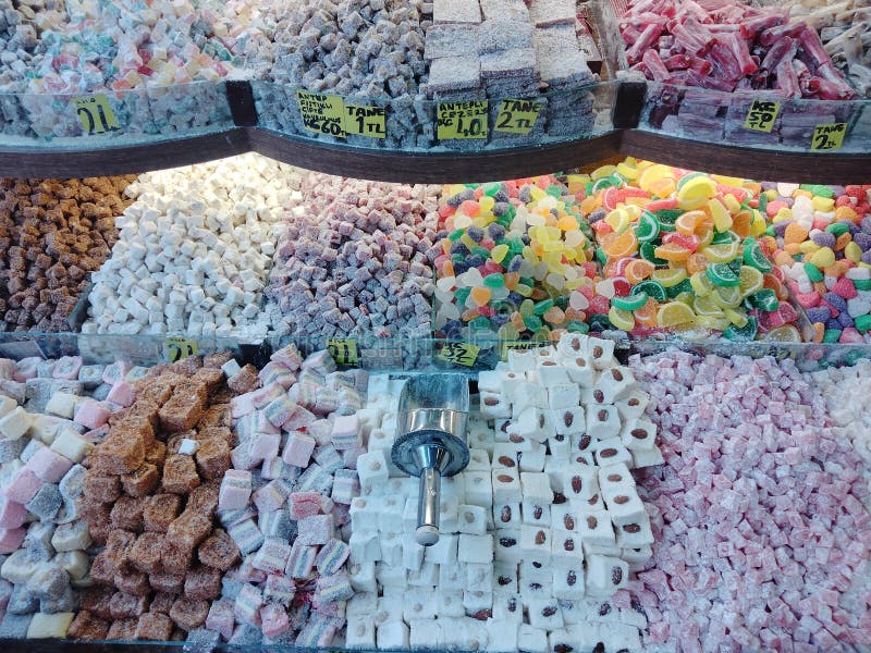 Display with Sugar Turkish Sweets and Jellybeans Stock Image - Image of ...