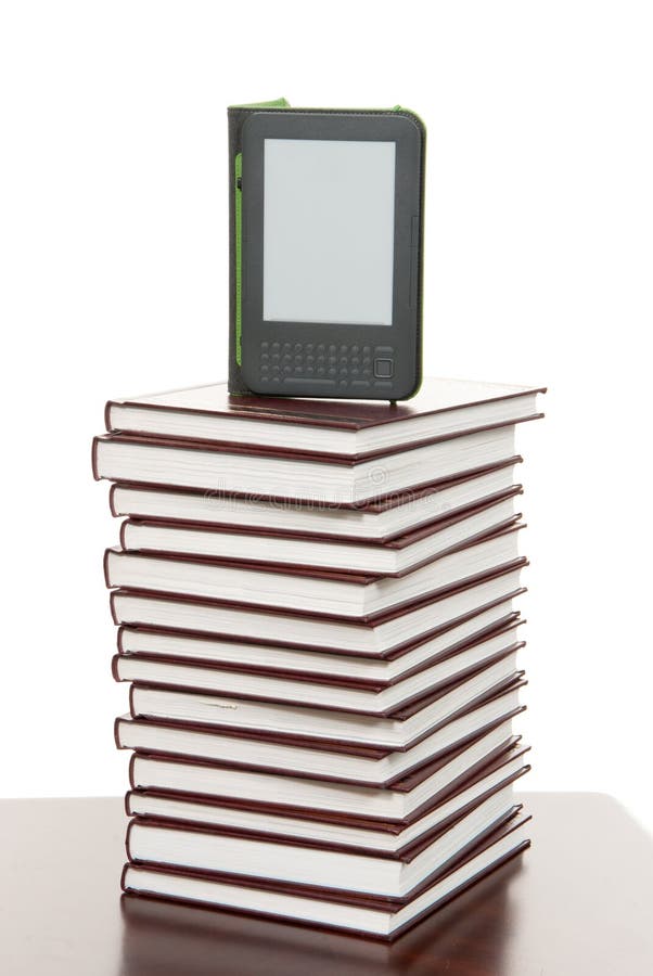 Display Tablet Over Stack of Books Stock Image - Image of close ...