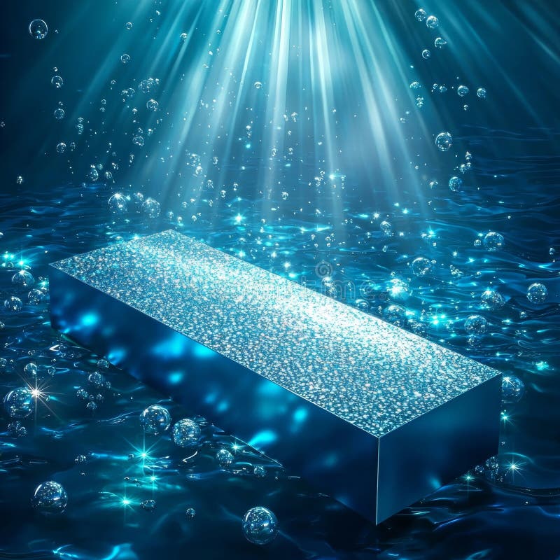 Display of a Teal Rectangle on a Blue Water Background with Light Beams ...