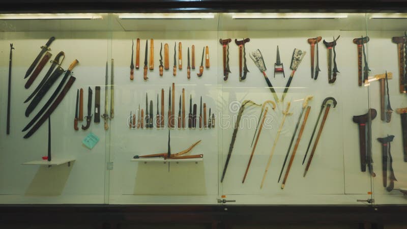 Display of Traditional Weapons and Tools Stock Video - Video of indoors ...
