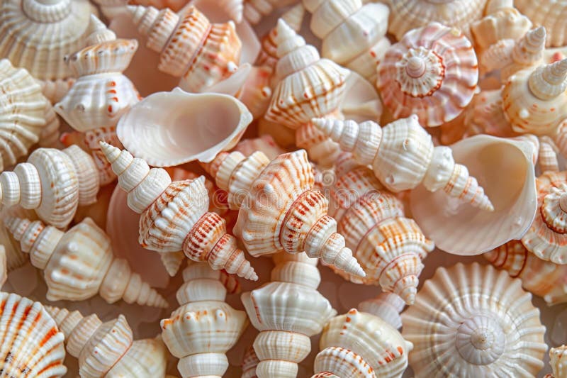 A Display of Unique Seashells Arranged on a Light Surface, Highlighting ...