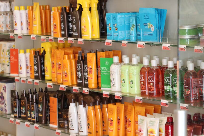 Display of Various Brands of Sunscreen- Editorial Image - Image of ...
