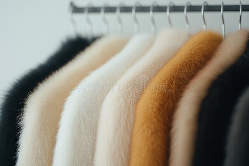 Display of Various Colored Fur Garments Hanging on a Rack in a Boutique ...