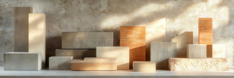 Display of Various Construction Materials Such As Bricks, Wood, and ...