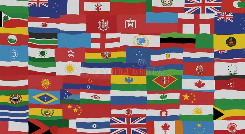 Display of Various Country Flags Waving Together Stock Illustration ...