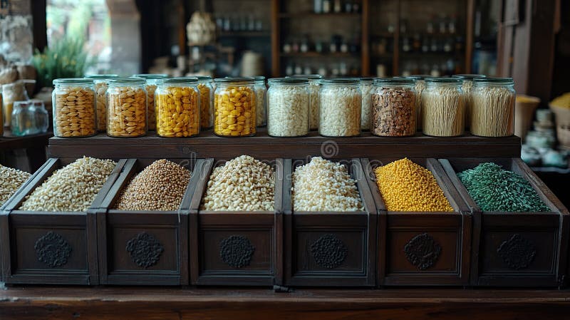 Display of Various Dried Pasta and Grains Stock Illustration ...