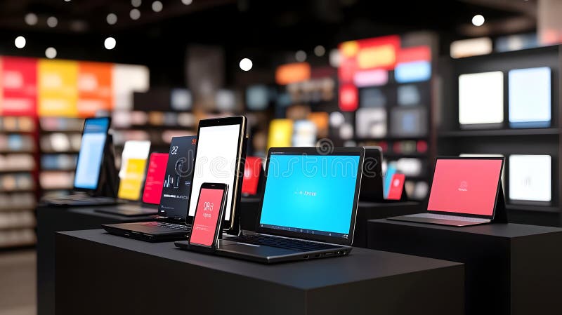 Display of Various Electronic Devices in a Modern Retail Environment ...