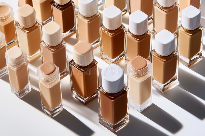 Display of Various Foundation Bottles on a Clean Surface with Soft ...