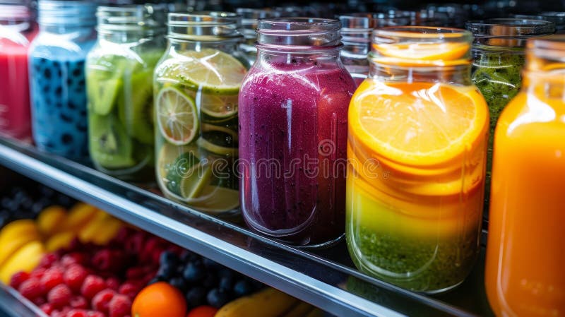 Colorful Jars Fresh Juices Smoothies Display Stock Photos - Free ...