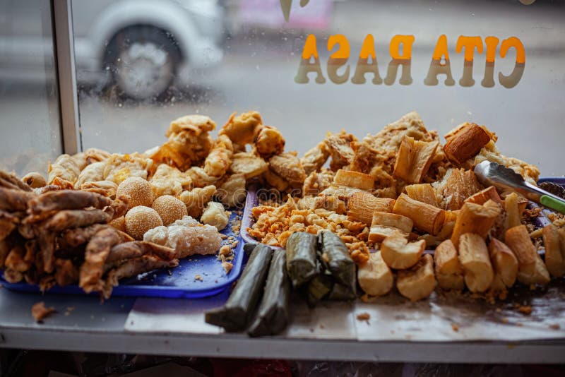 Various Fried Skewers Meatballs and Sausage. Street Food Skewers at ...